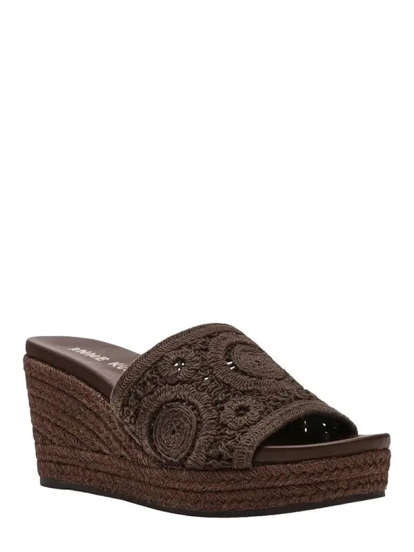 Anne Klein Espadrille Platform Slide Sandal - Chocolate Brown Crochet