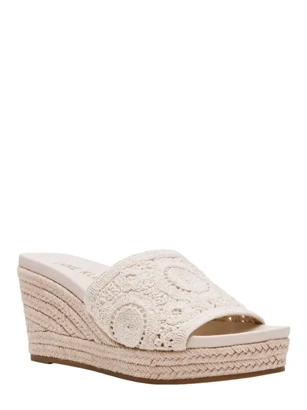 Anne Klein Espadrille Platform Slide Sandal - Creme Crochet
