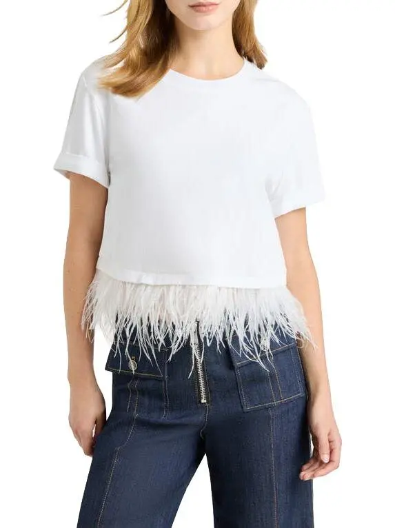 Cinq À Sept Feather Trim Crop T-shirt - White