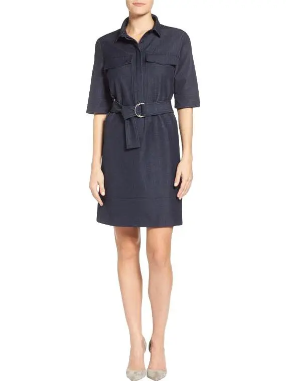 Halogen Belted Denim Shirt Dress - Dark Indigo
