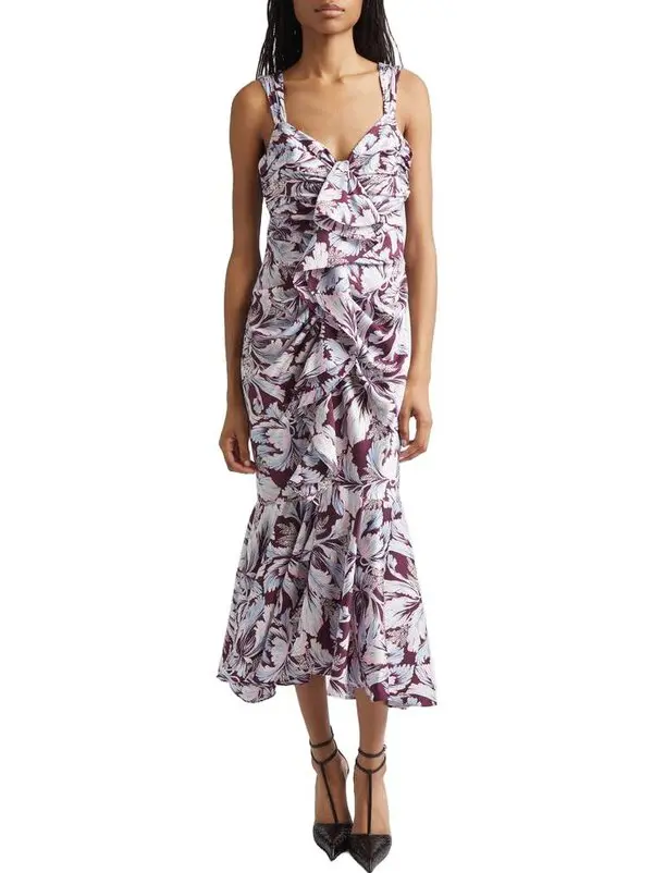 Cinq À Sept Floral Print Ruffle Dress - Deep Plum Multi