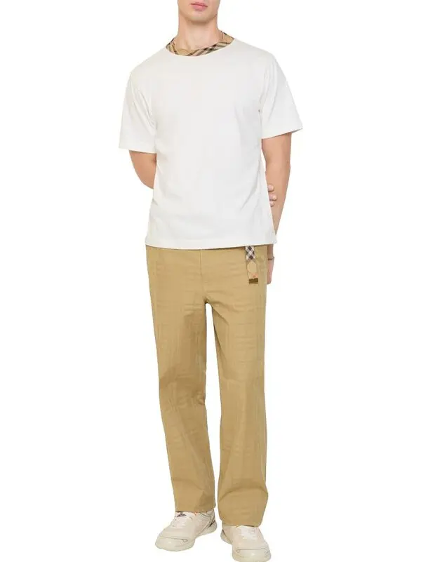 Burberry Textured Check Cotton Trousers - Sandstorm Beige
