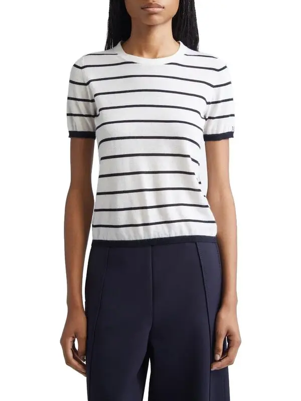 Max Mara Pavetta Stripe Short Sleeve Cashmere & Silk Sweater - Ivory