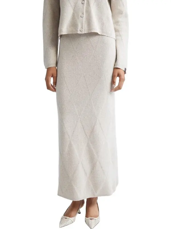 Max Mara Diamond Stitch Cashmere Midi Skirt - Beige