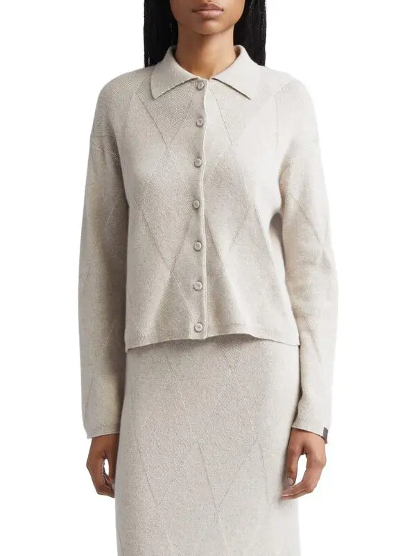 Max Mara Diamond Stitch Cashmere Cardigan - Beige Melange