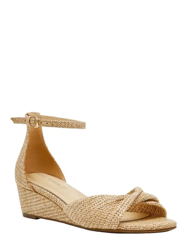 Anne Klein Whitby Ankle Strap Wedge Sandals - Natural Raffia