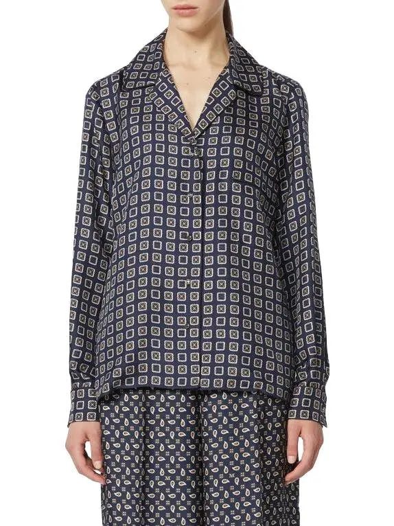 Max Mara Disco Monogram Paisley Silk Pajama Shirt - Ultramarine