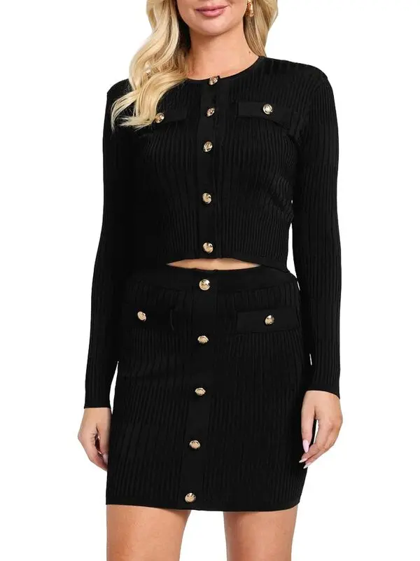 MARCIANO Janet Ribbed Cardigan - Jet Black