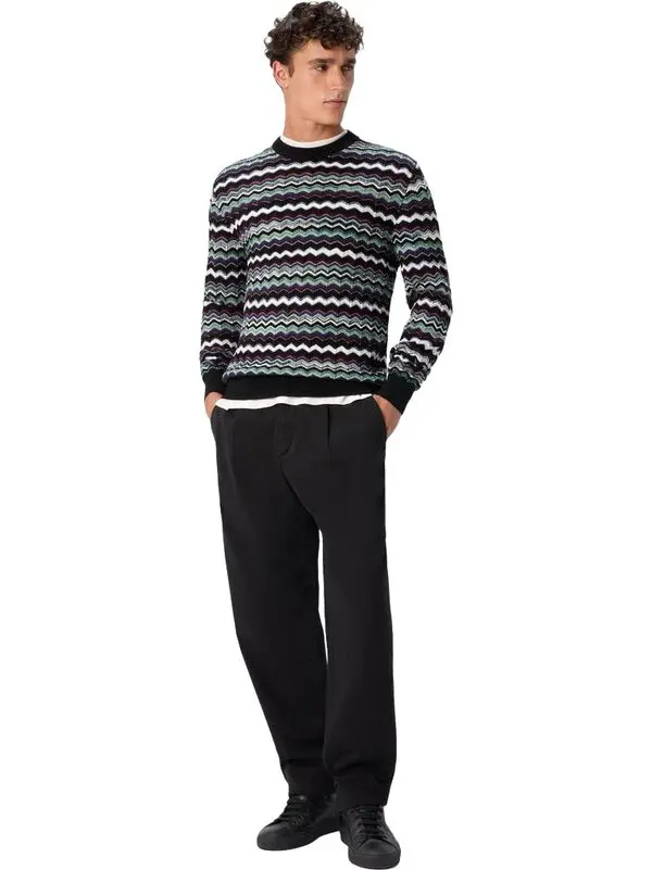 Missoni Crew Neck Zigzag Pattern Sweater - Blue & Green