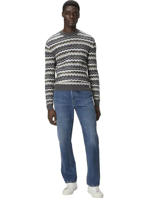 Missoni Crew Neck Zigzag Pattern Sweater - Grey & Beige