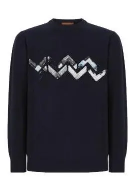 Missoni Crew Neck Sweater With Zigzag Detail - Blue