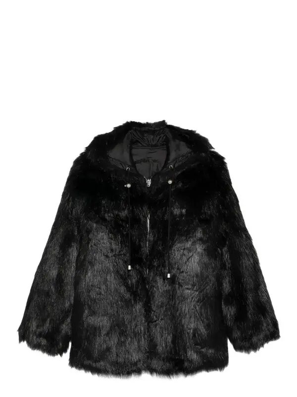 OPEN YY Faux Fur Hooded Jacket - Black