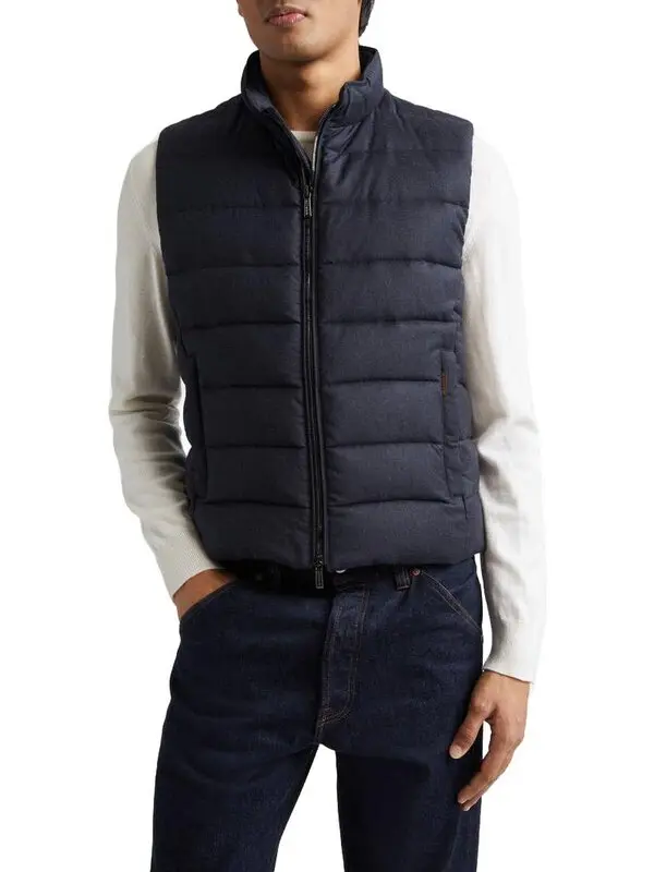 MOORER Oliver Quilted Down Vest - Blue Grey