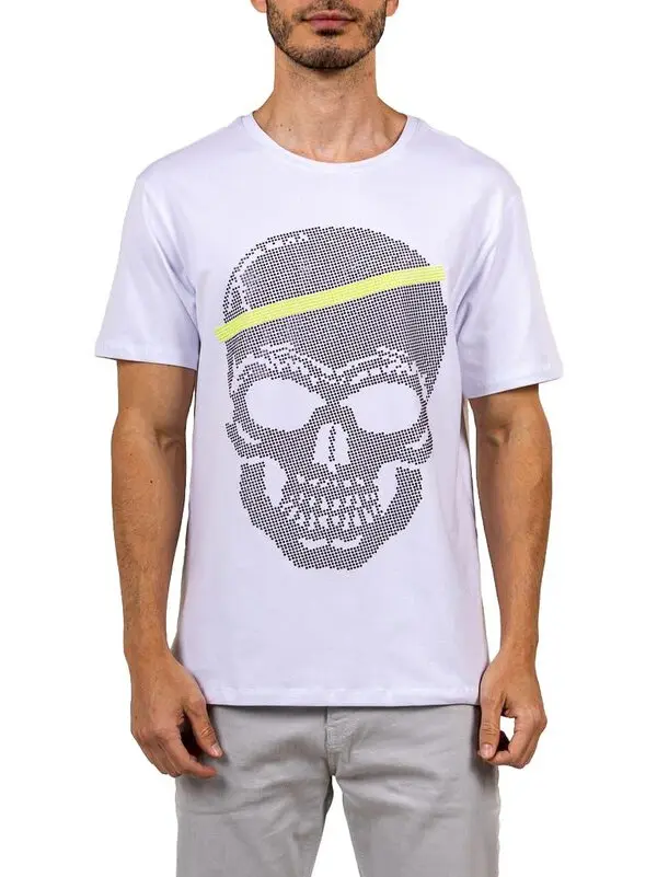MACEOO Pixel Skull Cotton Graphic T-shirt - White