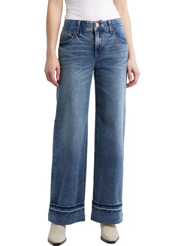 Wit & Wisdom Sam High-waist Wide-leg Jeans With Released Hem - Mid Blue Artisanal