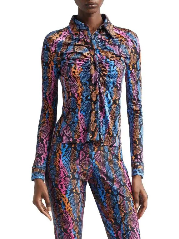 Versace Python Print Liquid Jersey Button-up Shirt - Sky Pink Sapphire Spice
