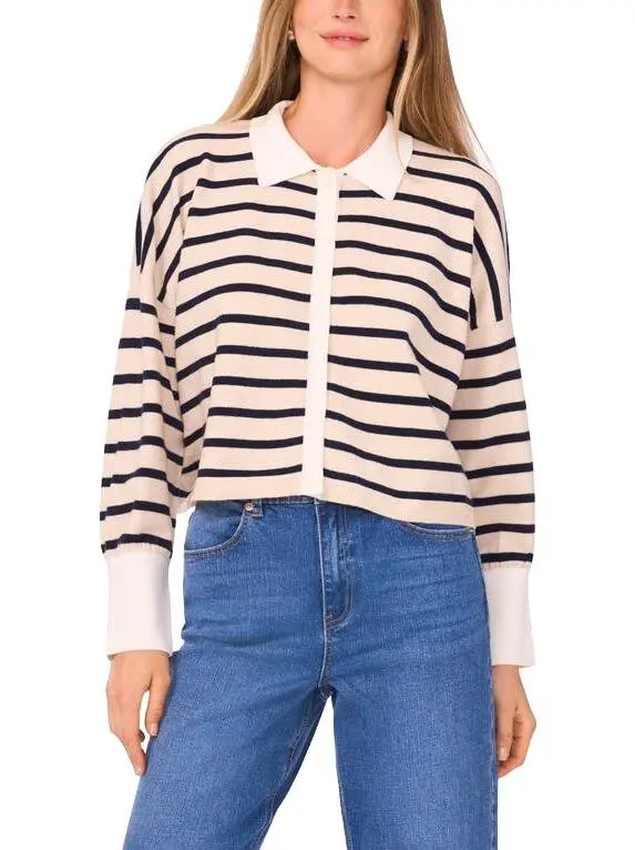 1.State Striped Button-up Sweater - Malted