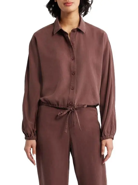 CLOTH & STONE Twill Tie Hem Button-up Shirt - Chocolate Truffle