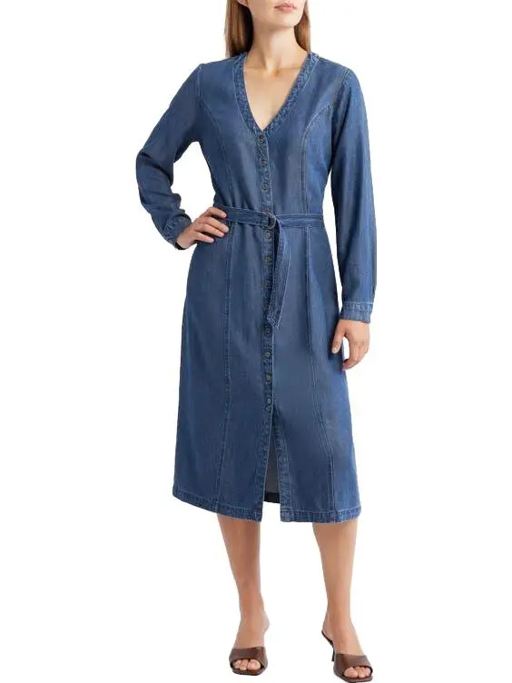 CLOTH & STONE Long Sleeve Belted Denim Midi Dress - Horizon Wash