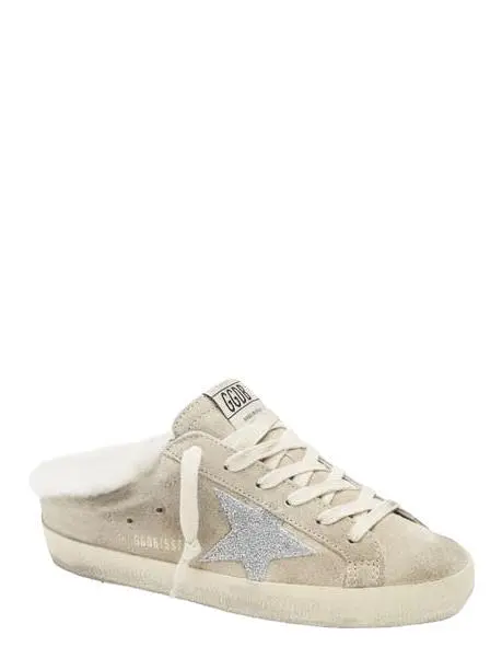 Golden Goose Super-star Sabot Genuine Shearling Lined Mule Sneaker - White/crystal