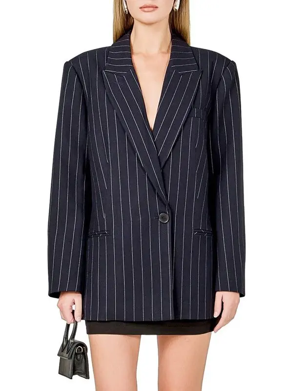 Endless Rose Oversized Pinstripe Blazer - Navy