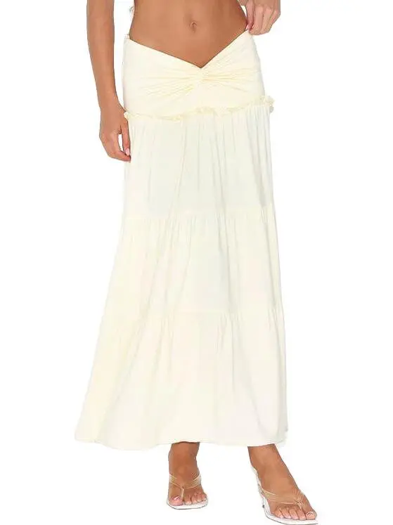 TIGER MIST Knot Low Rise Tiered Maxi Skirt - White