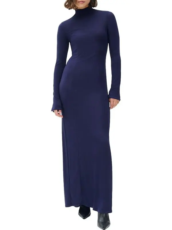 Rag & Bone Elsa Metallic Long Sleeve Knit Maxi Dress - Dark Blue