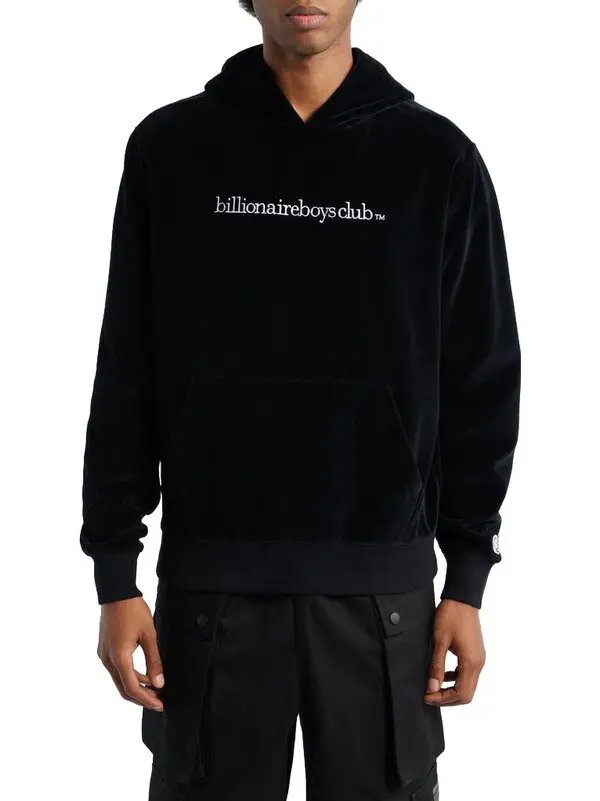 BILLIONAIRE BOYS CLUB Mission Logo Embroidered Velour Hoodie - Black