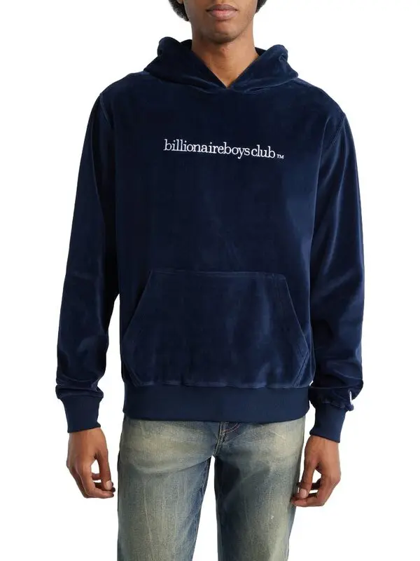 BILLIONAIRE BOYS CLUB Mission Logo Embroidered Velour Hoodie - Navy Blazer