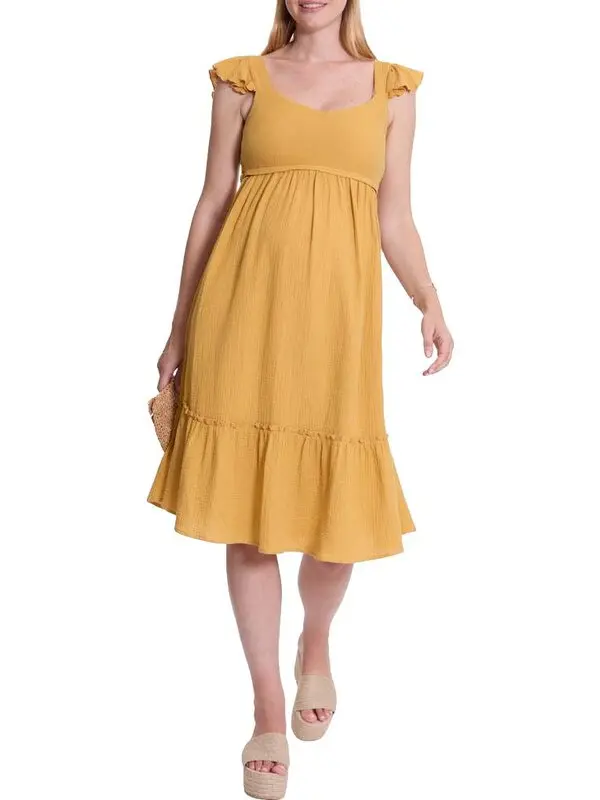 CACHE COEUR Melody Organic Cotton Gauze Maternity/nursing Midi Dress - Cumin