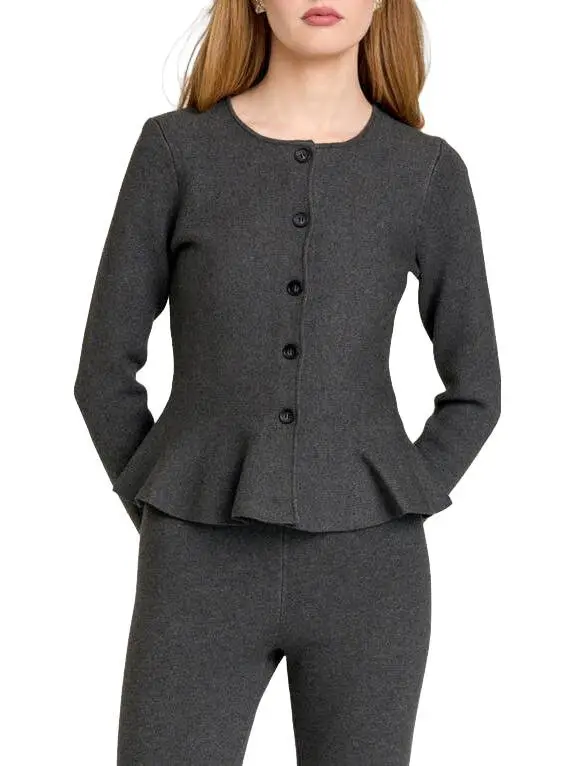 WAYF Peplum Cardigan - Charcoal