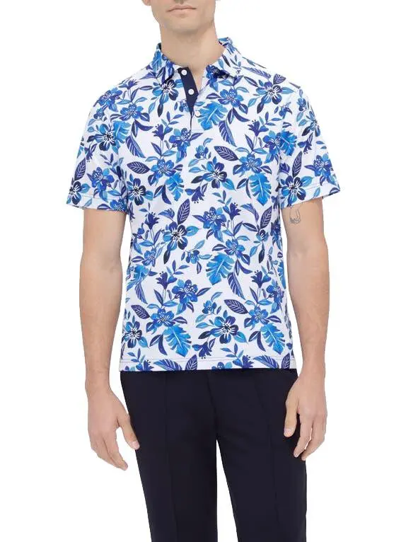 Bugatchi Hendrix Digital Floral Print Pima Cotton Polo - Classic Blue