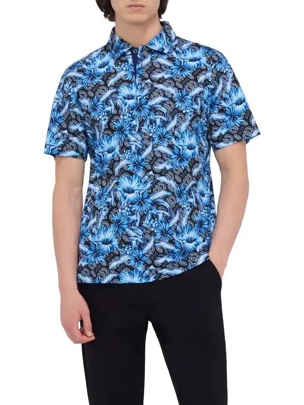 Bugatchi Hendrix Digital Floral Print Pima Cotton Polo - Navy