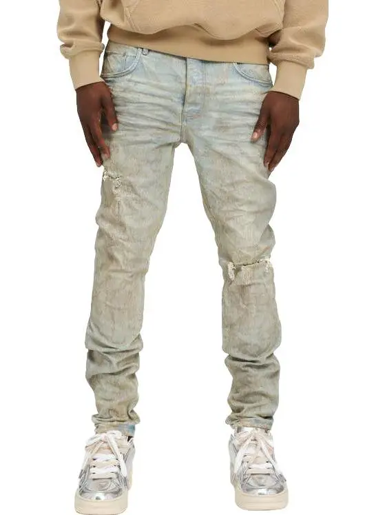 PURPLE BRAND Mud Ripped Skinny Jeans - Tan