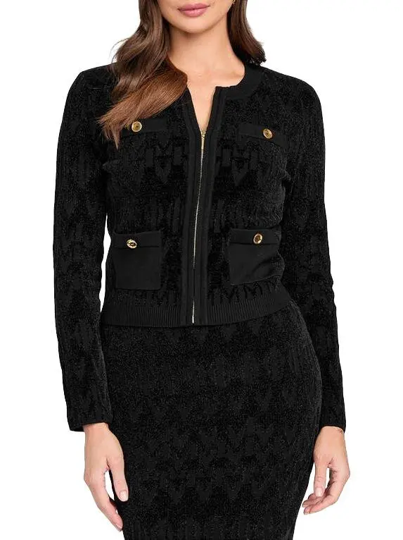 MARCIANO Adele Logo Jacquard Chenille Zip-up Cardigan - Jblack-black