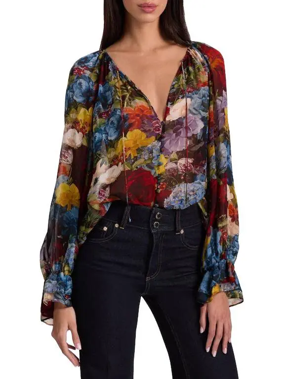 Alice + Olivia Josephine Floral Georgette Top - Flourish Sm