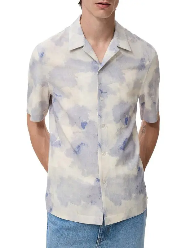 Mango Printed Bowling Shirt - Light/pastel Grey