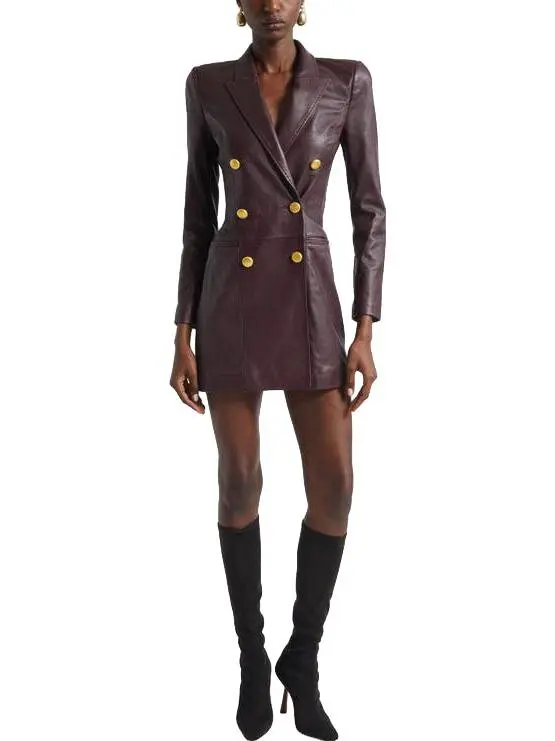 L'Agence Tora Leather Tuxedo Dress - Dark Malbec