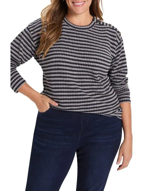 NIC+ZOE Texture Stripe Button-shoulder Top - Indigo Multi