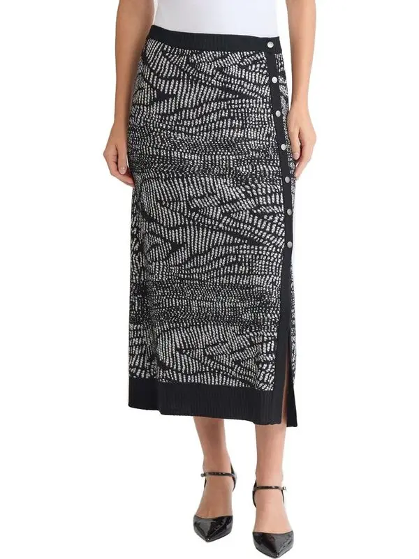 Misook Abstract Animal Print Straight Knit Skirt - Black/white
