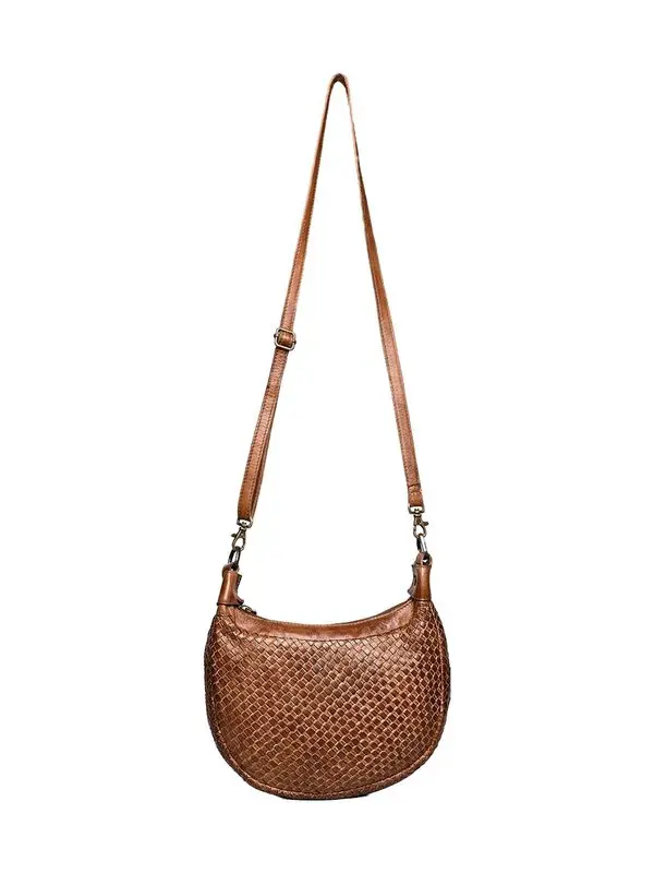 ROAN Agenda Woven Lambskin Leather Bag - Brown Napa