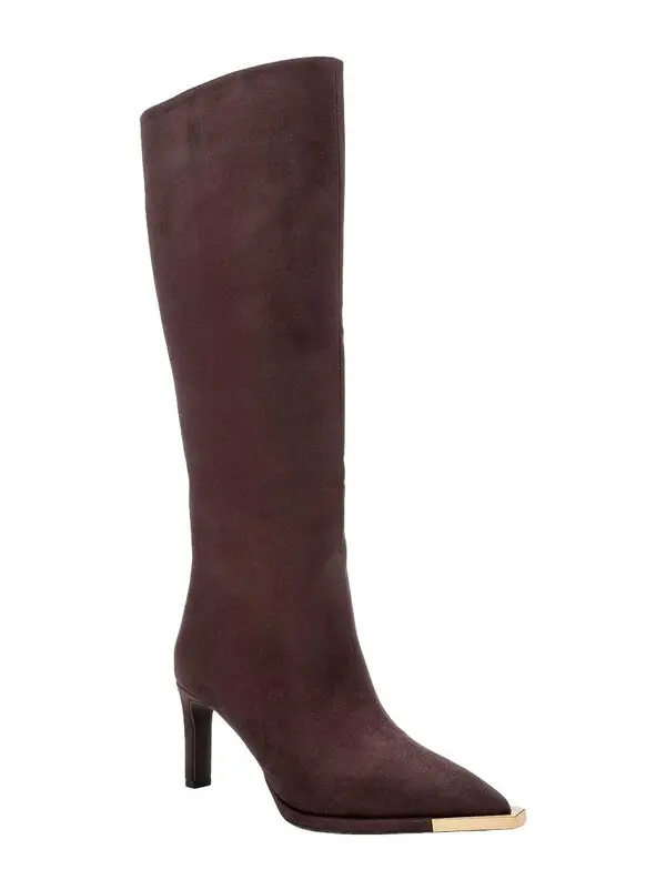 PROLOGUE SHOES Pointed Toe Knee High Boots - Brown Suede Faux Leather