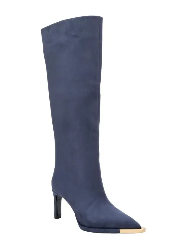 PROLOGUE SHOES Pointed Toe Knee High Boots - Navy Faux Leather