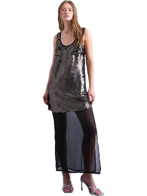 Topshop Sequin Maxi Dress With Sheer Hem - Silver
