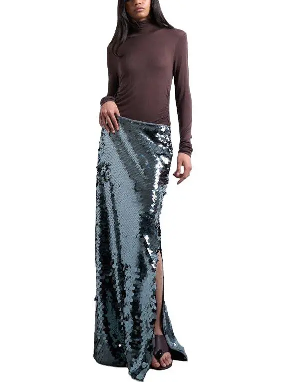 Topshop Sequin Maxi Column Skirt - Dark Green