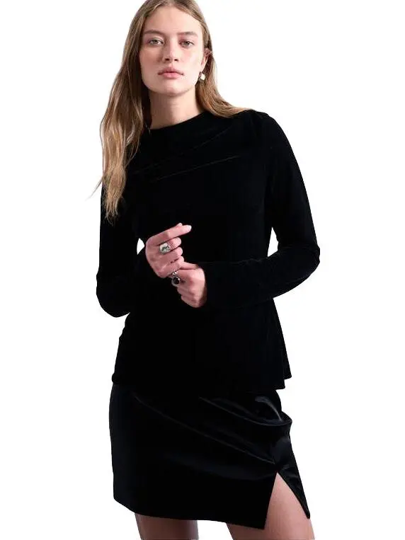 Topshop Cowl Neck Velvet Top - Black