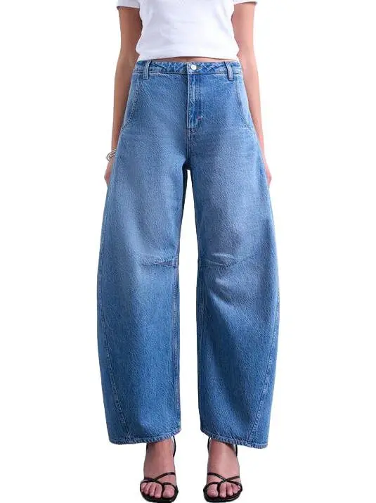 Topshop High Waist Barrel Jeans - Medium Blue