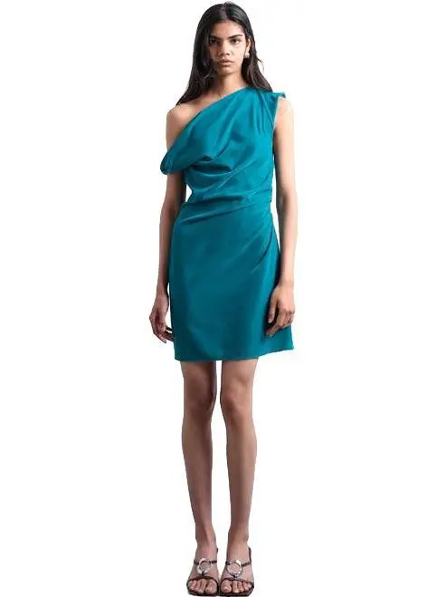 Topshop Twist One-shoulder Velvet Minidress - Teal