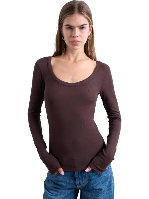 Topshop Ribbed Long-sleeve Top - Brown