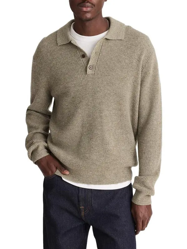 Madewell Wool Blend Waffle Knit Sweater Polo - Heather Sage